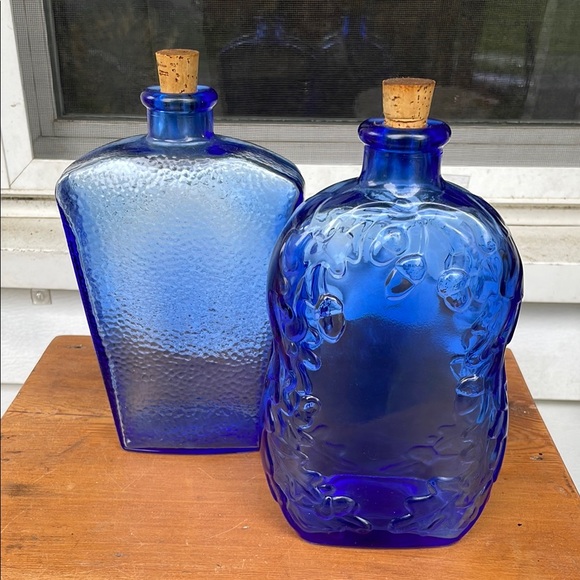 Accents | Set Of Decorative Textured Cobalt Blue Glass Bottles With ...